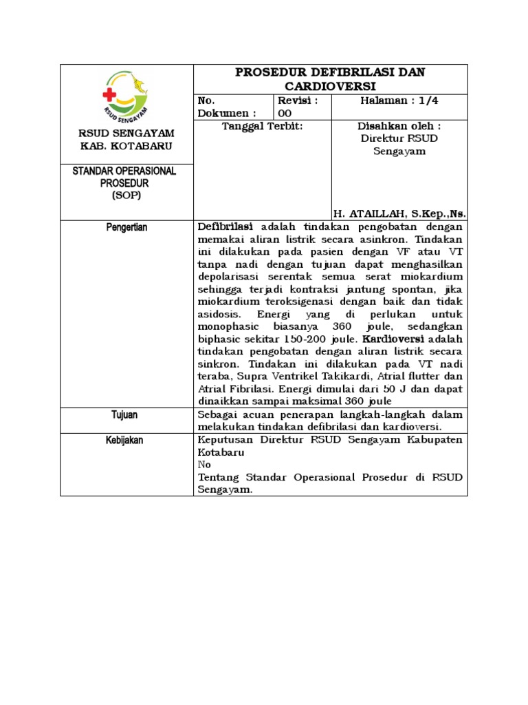 SOP Defibrilasi & Kardioversi RSUD | PDF