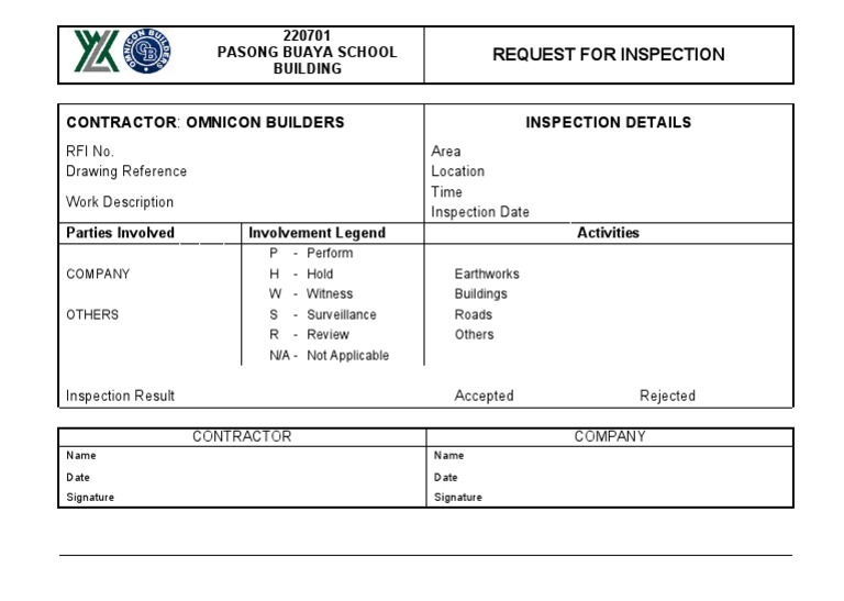 Request For Inspection Form | PDF