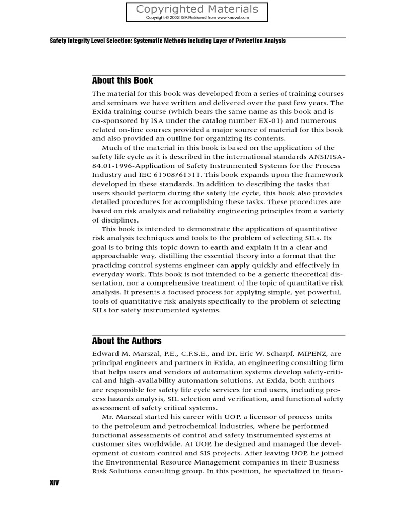 About This Book: Safety Integrity Level Selection: Systematic Methods ...
