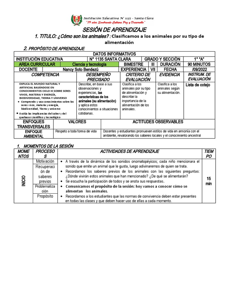 Sesión. CLASIFICAMOS A LOS ANIMALES POR SU ALIMENTACIÓN 2022 | PDF ...