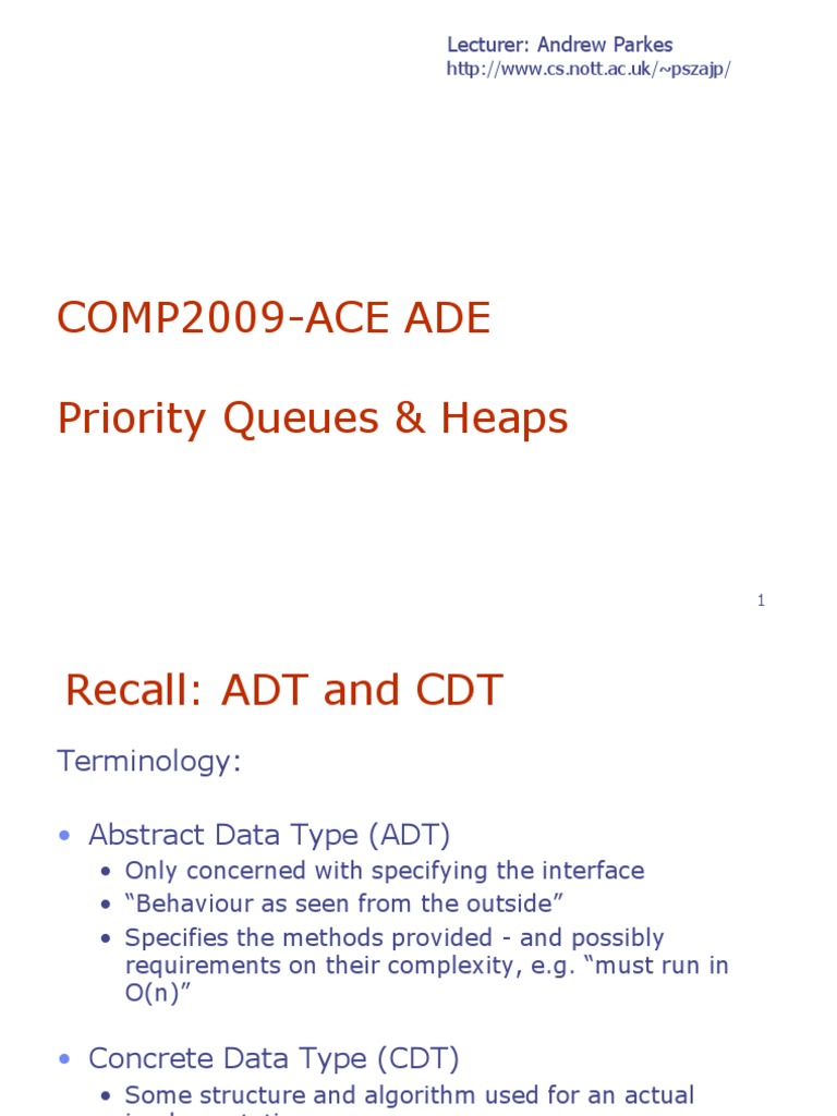 Ade Lec15 Priority Queues Heaps Pdf Computer Science Algorithms And Data Structures