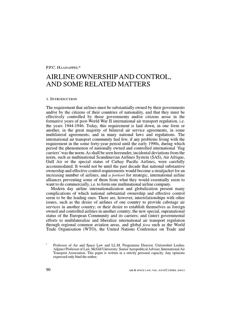 Airline Ownership and Control, and Some Related Matters | PDF ...