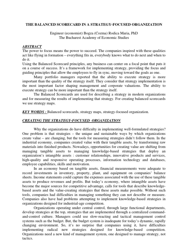 Balanced Scorecard for Strategy Execution | PDF | Strategic Management ...