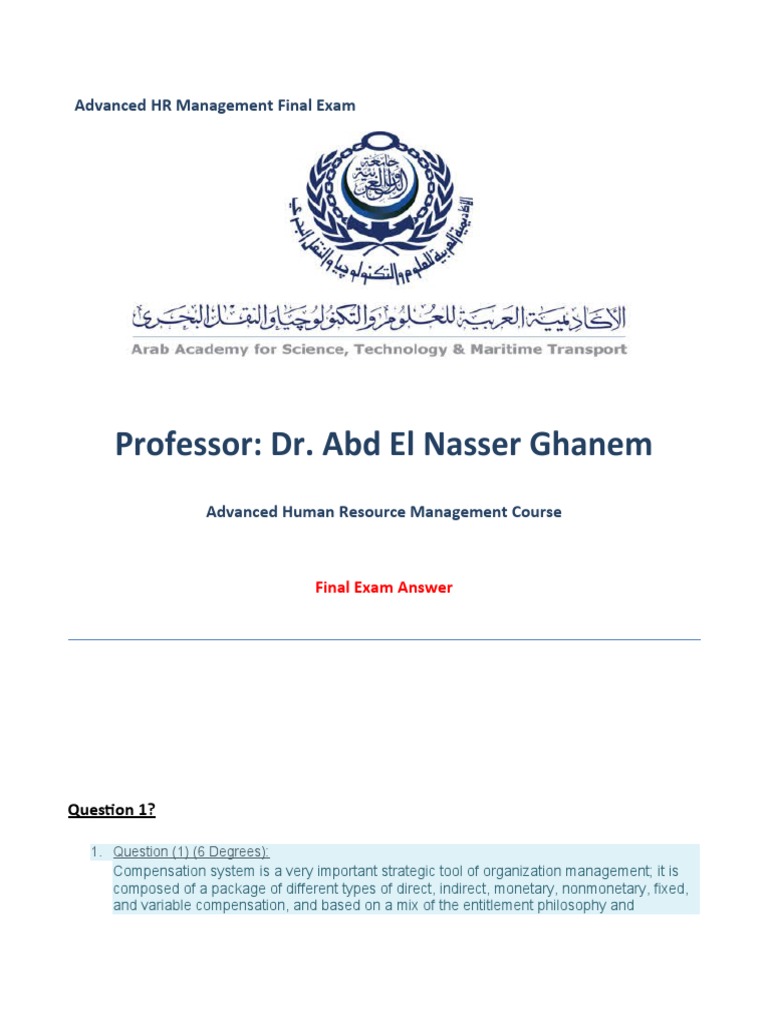 AAST HRM Final Exam Answer | PDF | Compensation And Benefits | Employment