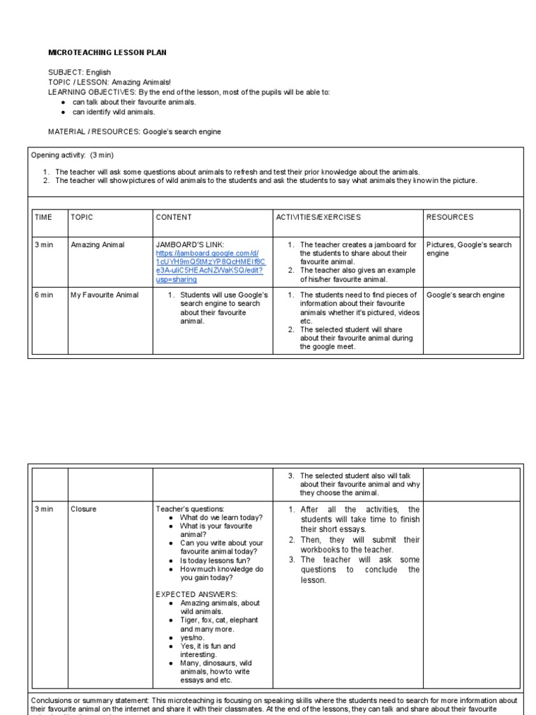 Micro Teaching Lesson Plan - Allya Najwa | PDF | Teachers | Lesson Plan