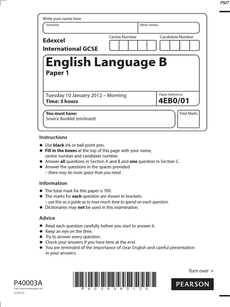 January 2012 QP - Paper 1 Edexcel (B) English Language IGCSE | PDF ...