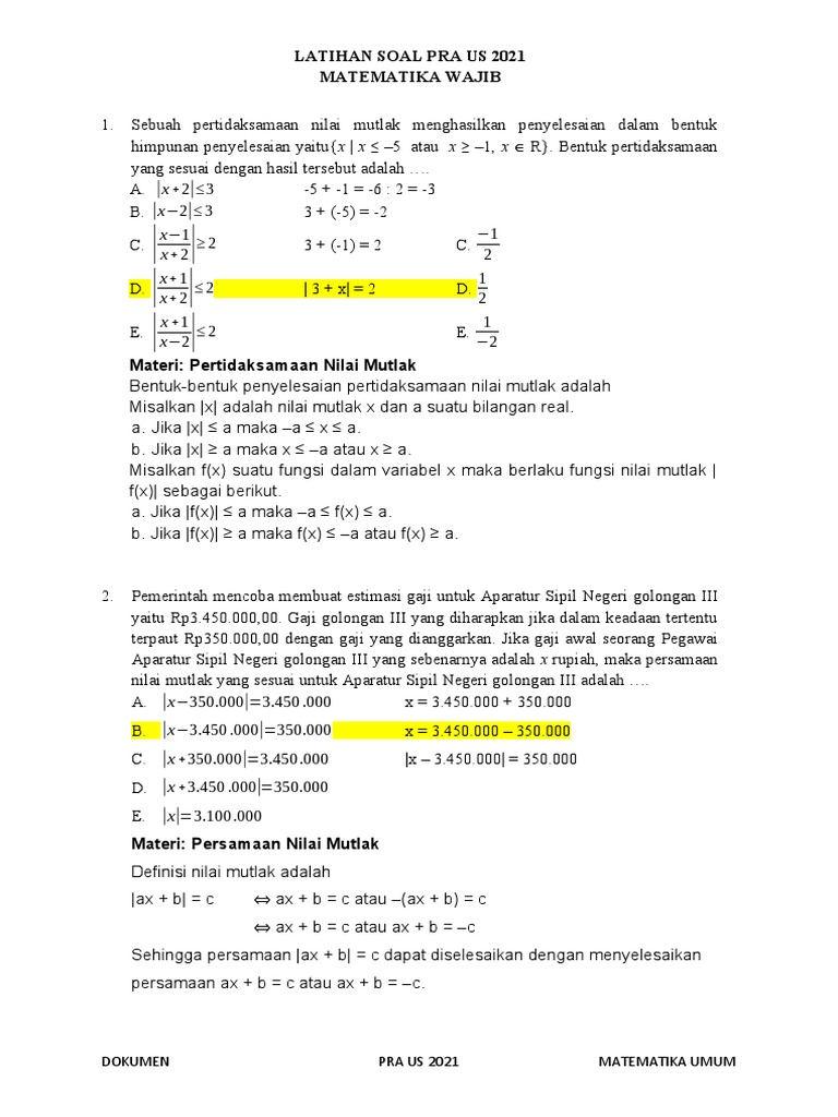 PRA US 2021 MATEMATIKA UMUM | PDF