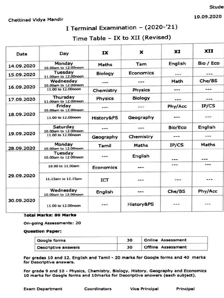 Exam Time Table | PDF | Science | Secondary Education