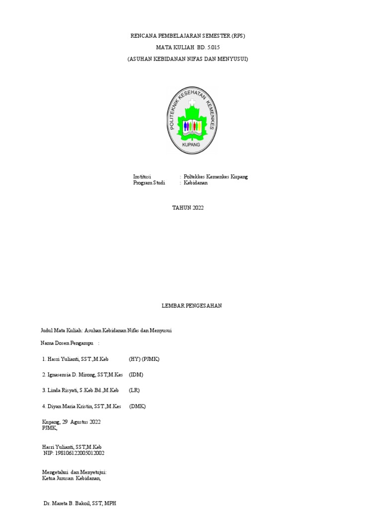 RPS Askeb Nifas Dan Menyusui 2022 | PDF RPS Askeb Nifas Dan Menyusui 2022 | PDF
