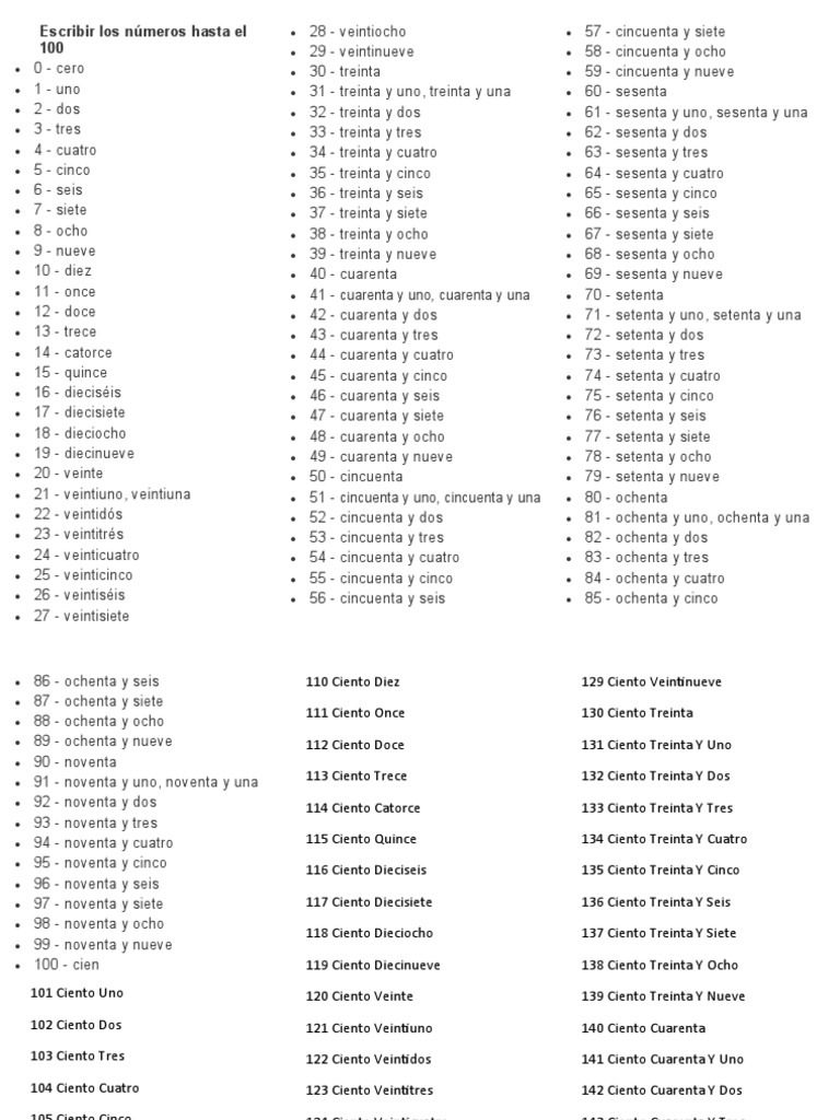 Escribir Los Números Hasta El 100 | PDF
