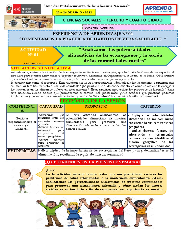 Experiencia de Aprendizaje 4 - Ciencias Sociales - Actividad 01 - 3ero y 4to Grado - 2022 | PDF ...