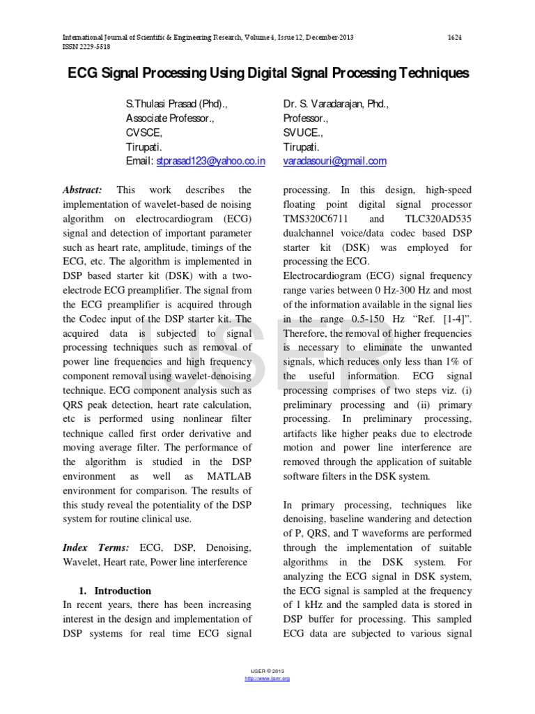 ECG Signal Processing Using Digital Signal Processing Techniques | PDF | Digital Signal ...
