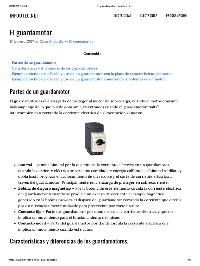 Función y características del guardamotor | PDF | Corriente eléctrica ...