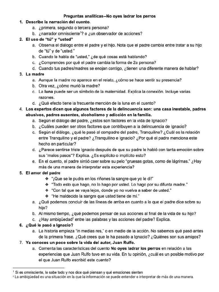 Preguntas Analíticas - No Oyes Ladrar Los Perros | PDF