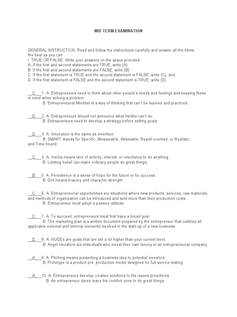 Entrep Midterm 1-1 | PDF | Entrepreneurship | Mindset