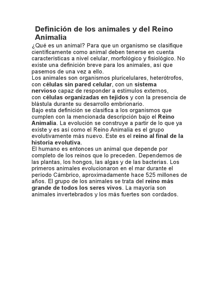 Definición de Los Animales y Del Reino Animalia | PDF