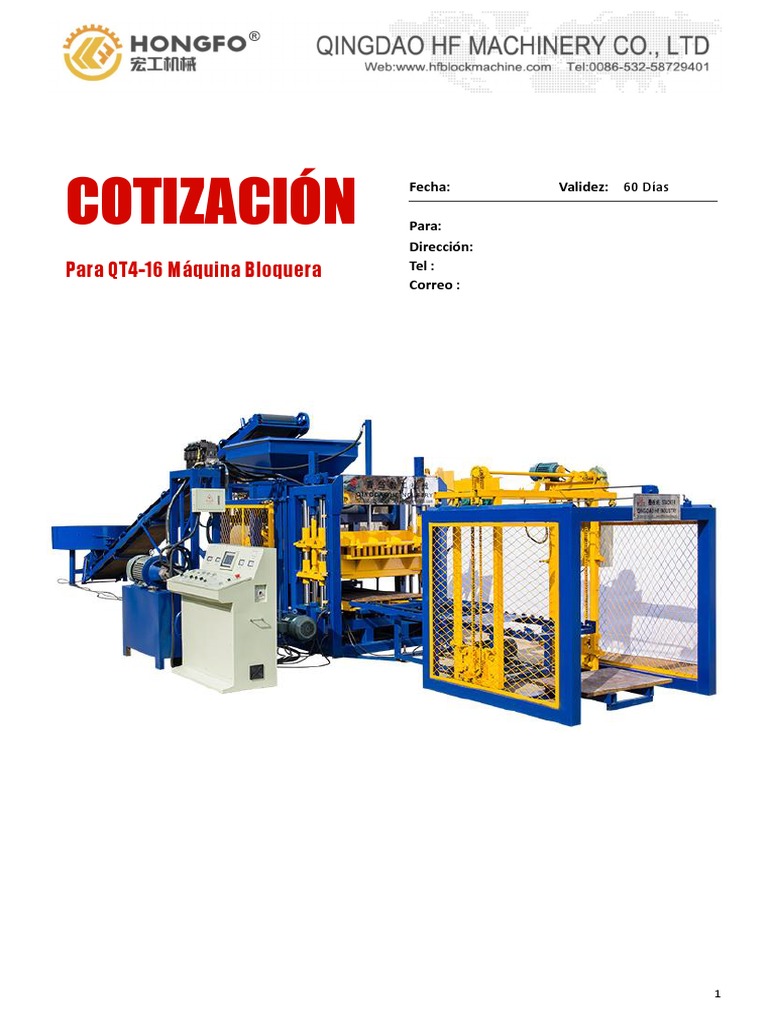 QT4-16 Cotización Máquina Bloquera | PDF