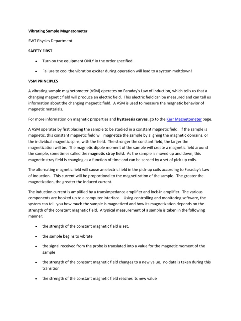 Vibrating Sample Magnetometer Overview | PDF | Magnetometer | Magnetic ...