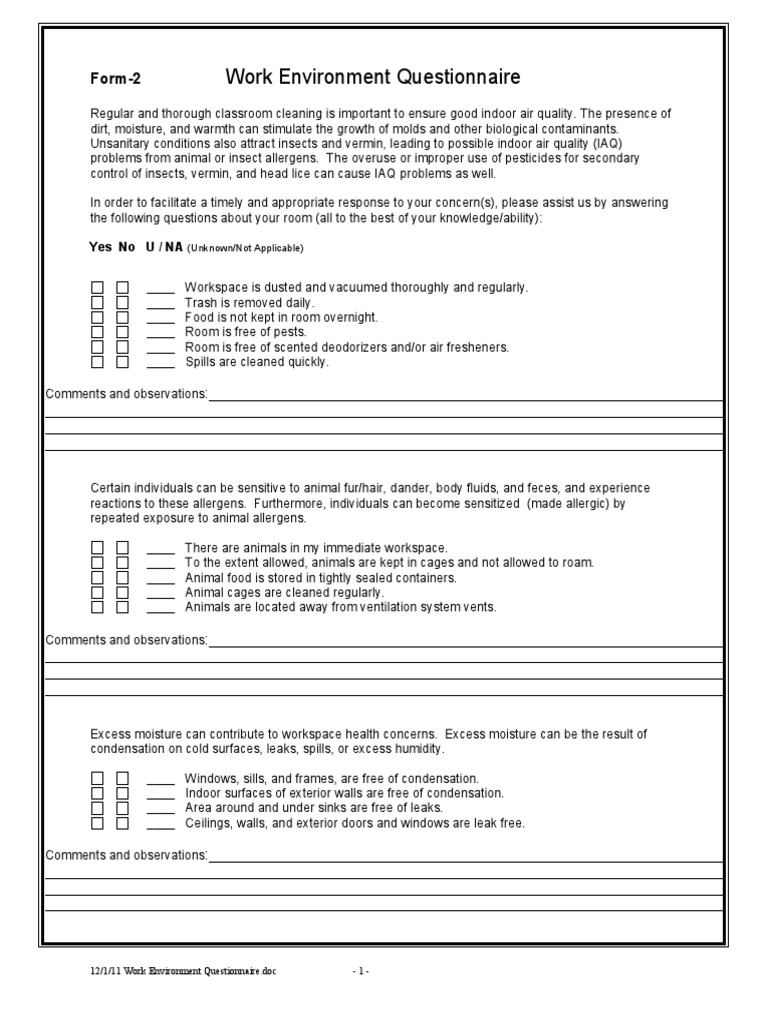 Work Environment Questionnaire 1 | PDF | Ventilation (Architecture)