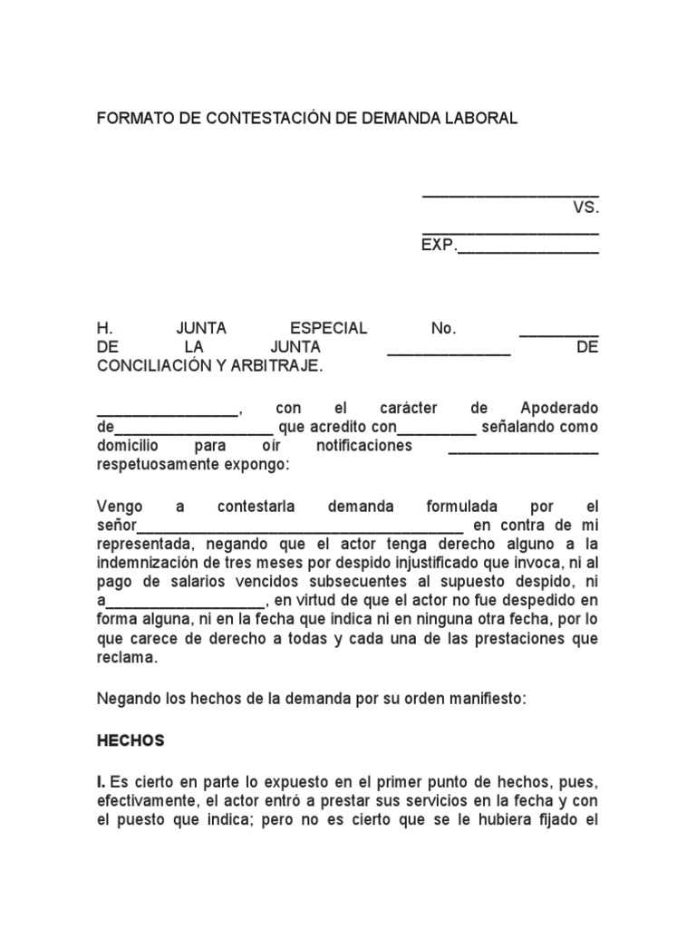 Formato de Contestación de Demanda Laboral | PDF | Justicia | Crimen y ...