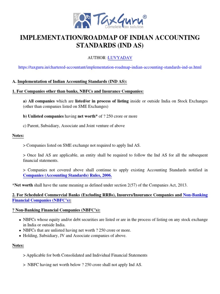 Roadmap of Indian Accounting Standards (IND As) - Taxguru - in | PDF ...