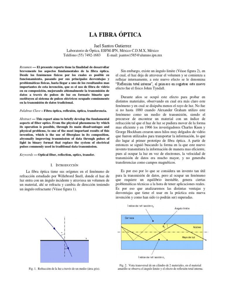 Reporte Fibra Optica | PDF | Fibra óptica | Óptica