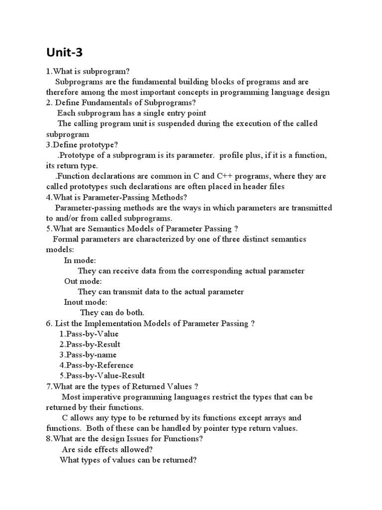 Unit3 PPL | PDF | Subroutine | Parameter (Computer Programming)