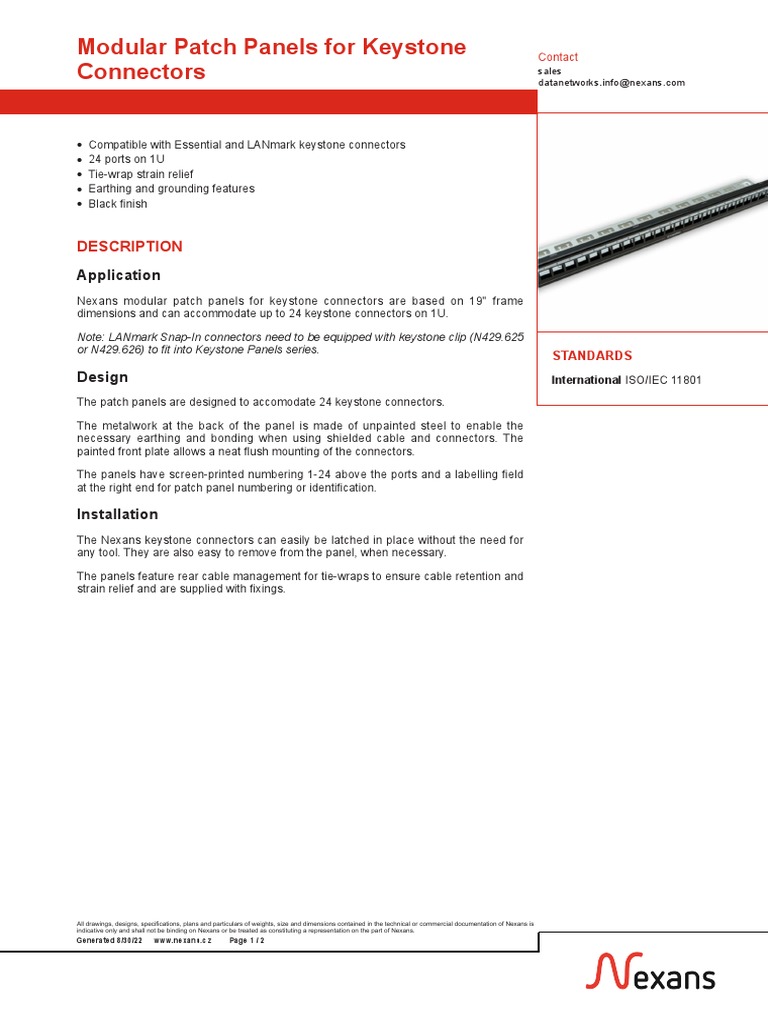 Nexans Modular Patch Panels For Keys... | PDF | Manufactured Goods | Equipment