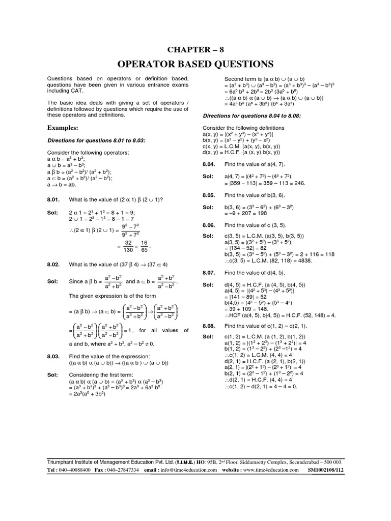 Quantitative Chapter 8 - Operator Based Questions | PDF | Mathematical Analysis | Mathematical ...