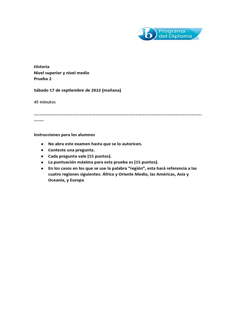 Prueba 2. Simulacro II | PDF | Historia