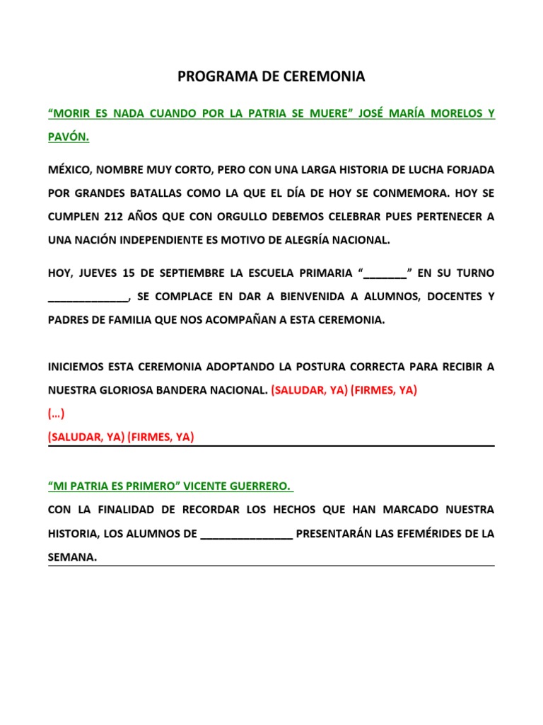 Programa Ceremonia Civica | PDF