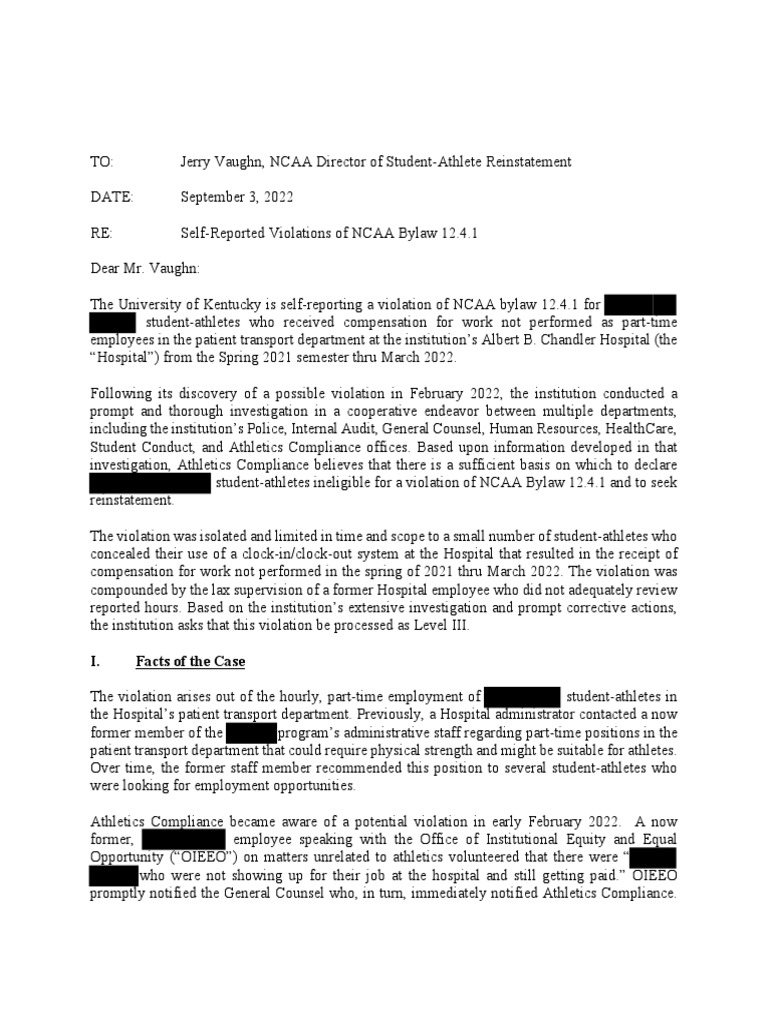 UK's Self-Reported NCAA Violations | PDF | National Collegiate Athletic ...