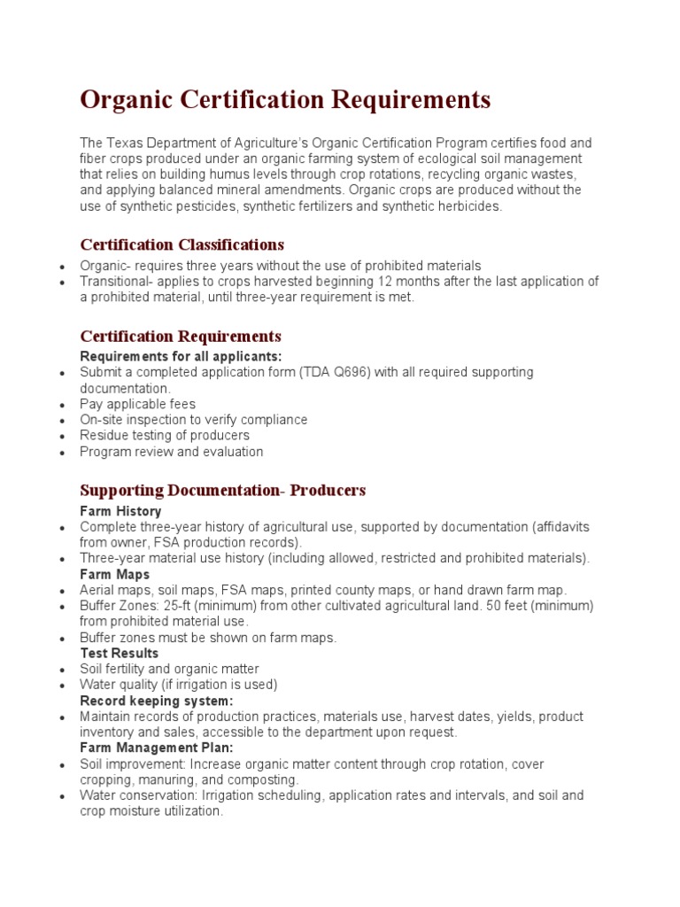 Organic Certification Requirements | PDF | Soil | Manure