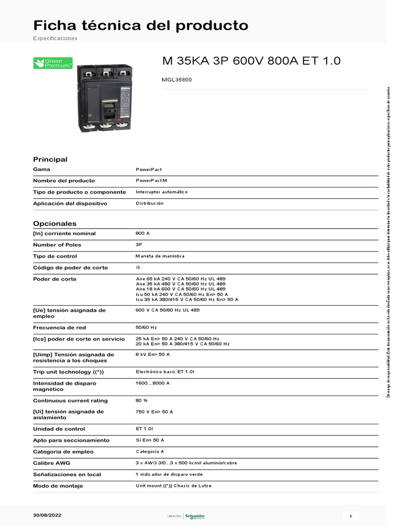Interruptores en Caja Moldeada Powerpact Marco M - MGL36800 | PDF ...