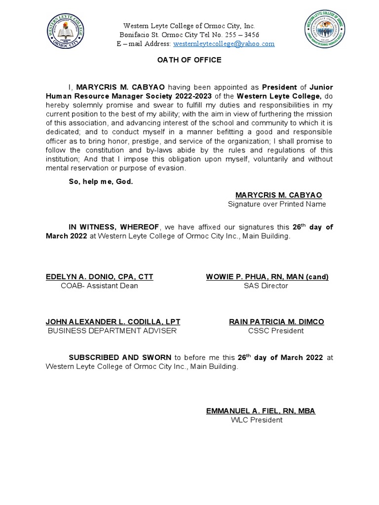 Oath 2022-2023 | PDF | Oath Of Office | Rules