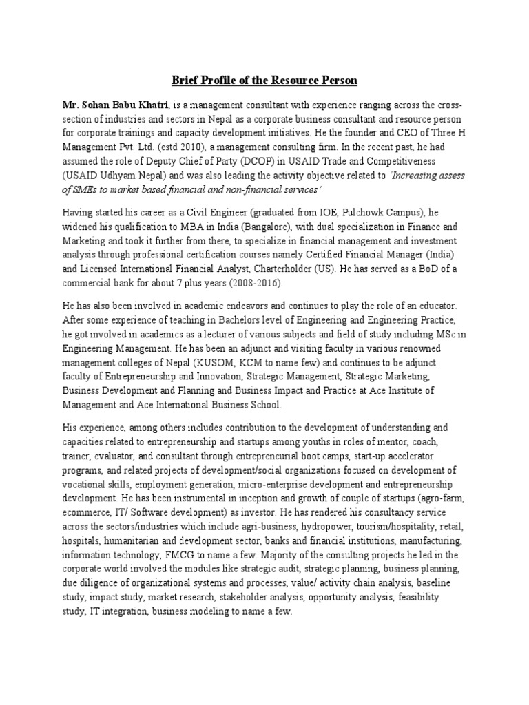 Short Profile - Sohan B. Khatri - May 2022 - Ace | PDF | Startup ...
