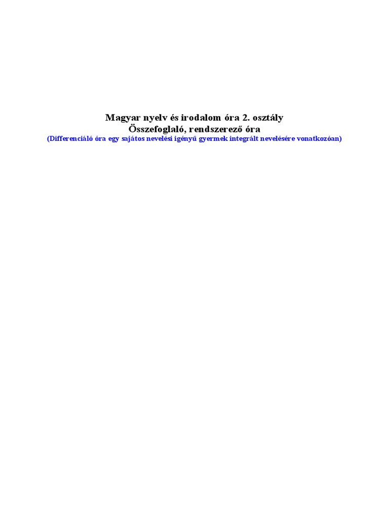 Differenciáló Óraterv 2.o. Magyar | PDF