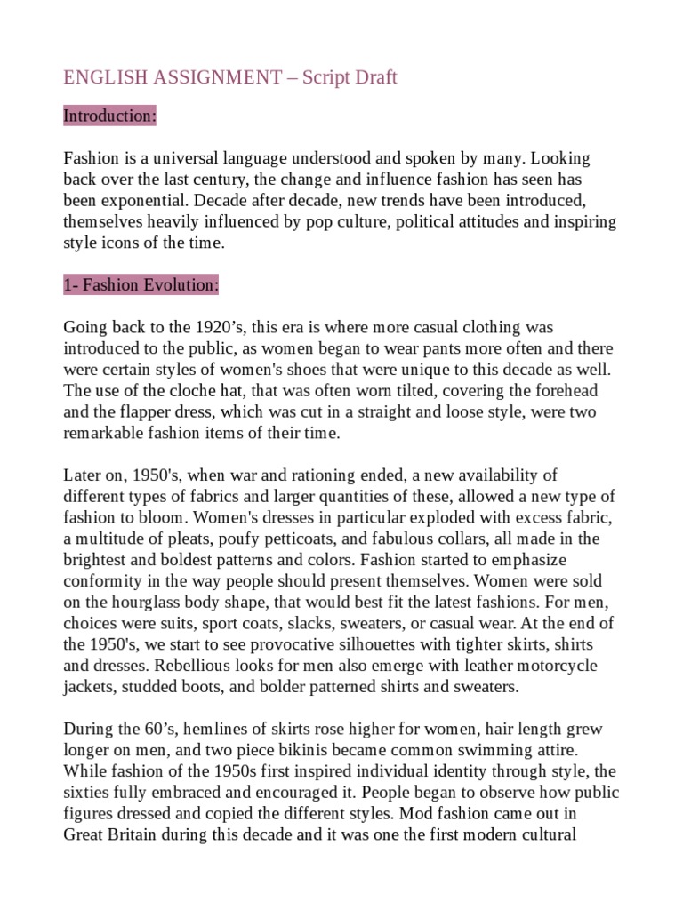 English Assignment Script Draft | PDF | Fashion | Dress