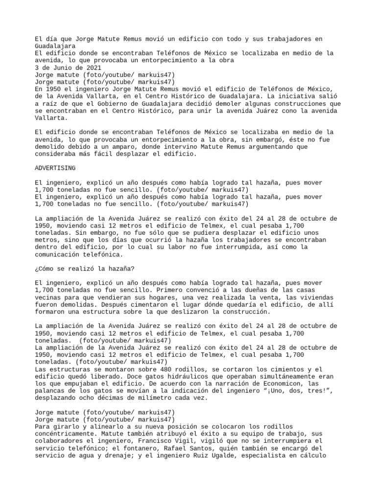 Jorge Matute Remus movió edificio Telmex | PDF | Libros para adolescentes