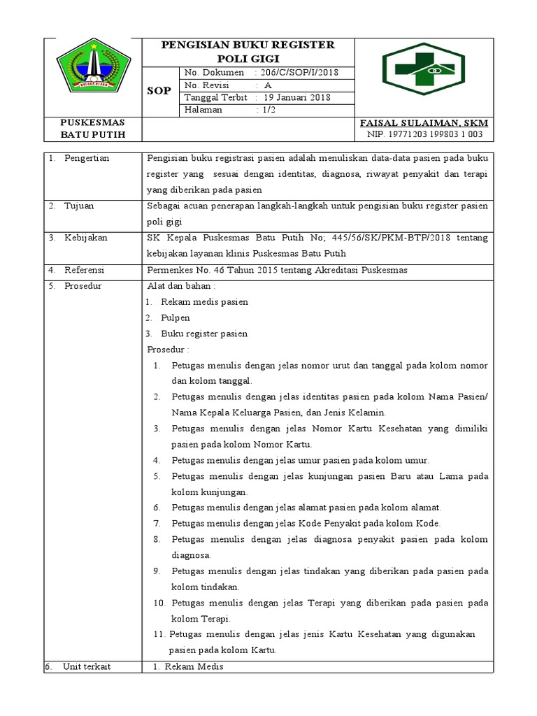 Pengisian Buku Register Poli Gigi | PDF