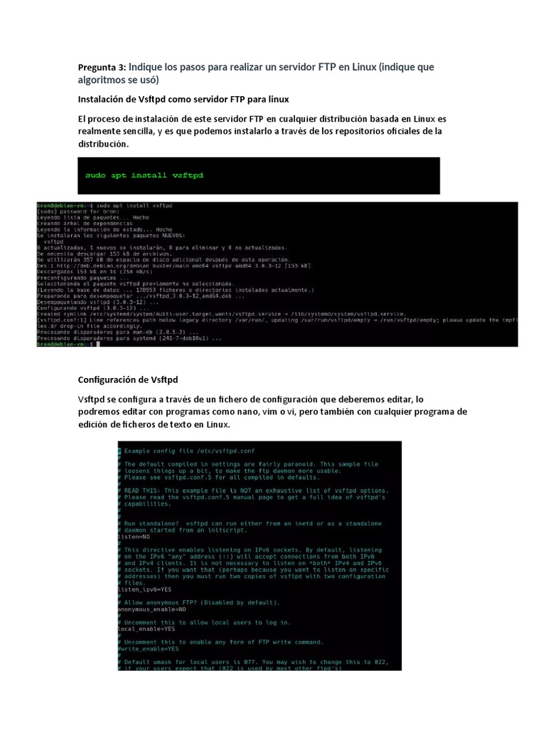 Pregunta 3: Instalación de VSFTPD Como Servidor FTP para Linux | PDF | Informática