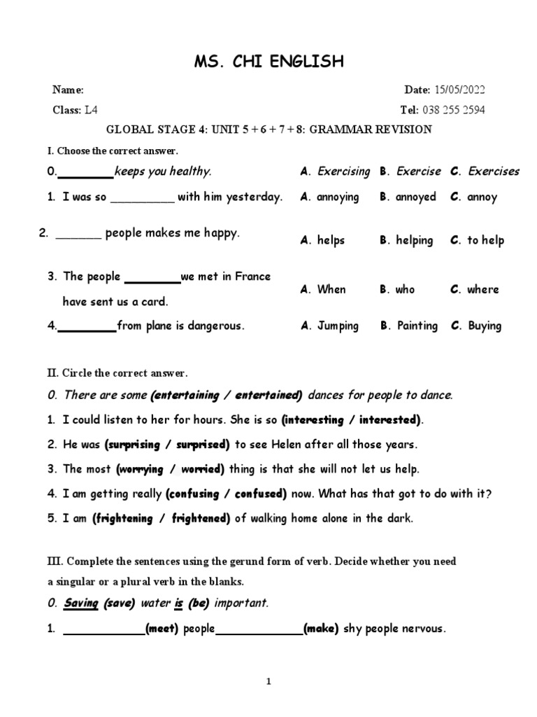 Grade 4-Global Stage-U5678-Gram-Revision | PDF | Grammar | Syntax