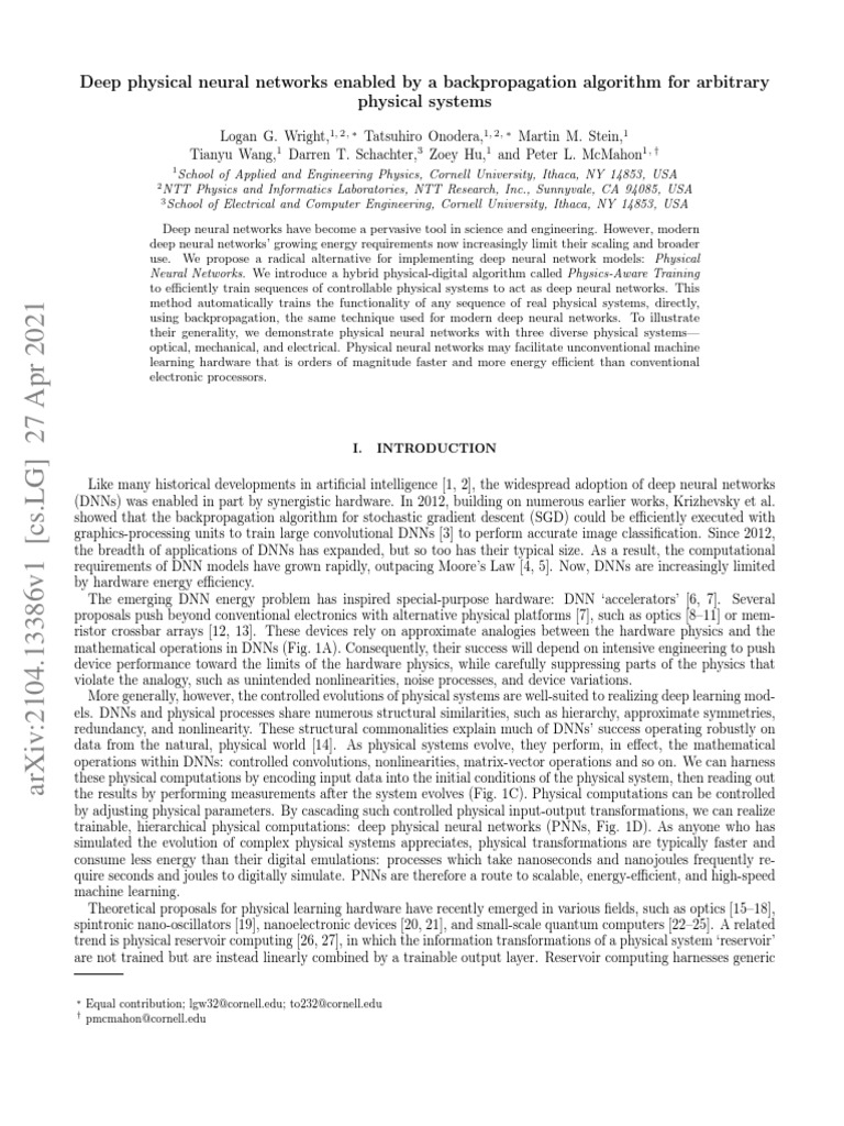 Deep Physical Neural Networks Enabled by A Backpro | PDF | Deep Learning | Artificial Neural Network