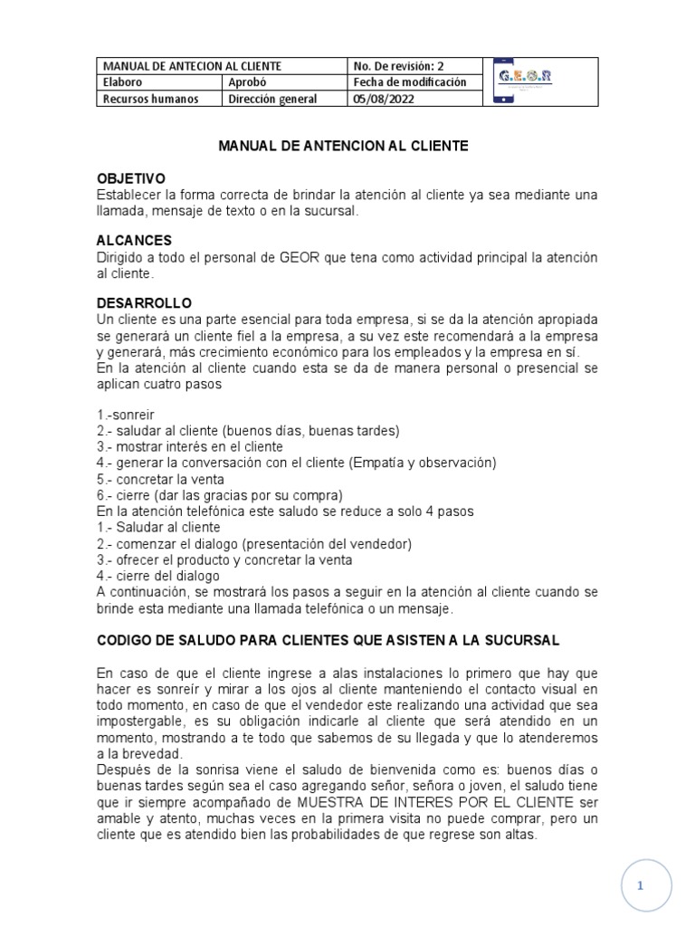 Manual de Antencion Al Cliente | PDF | Cliente | Business