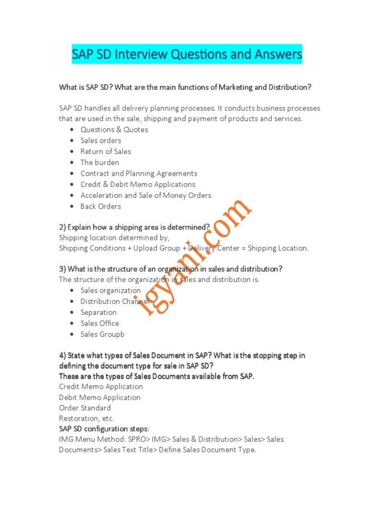 SAP SD Interview Questions and Answers | PDF | Sales | Pricing