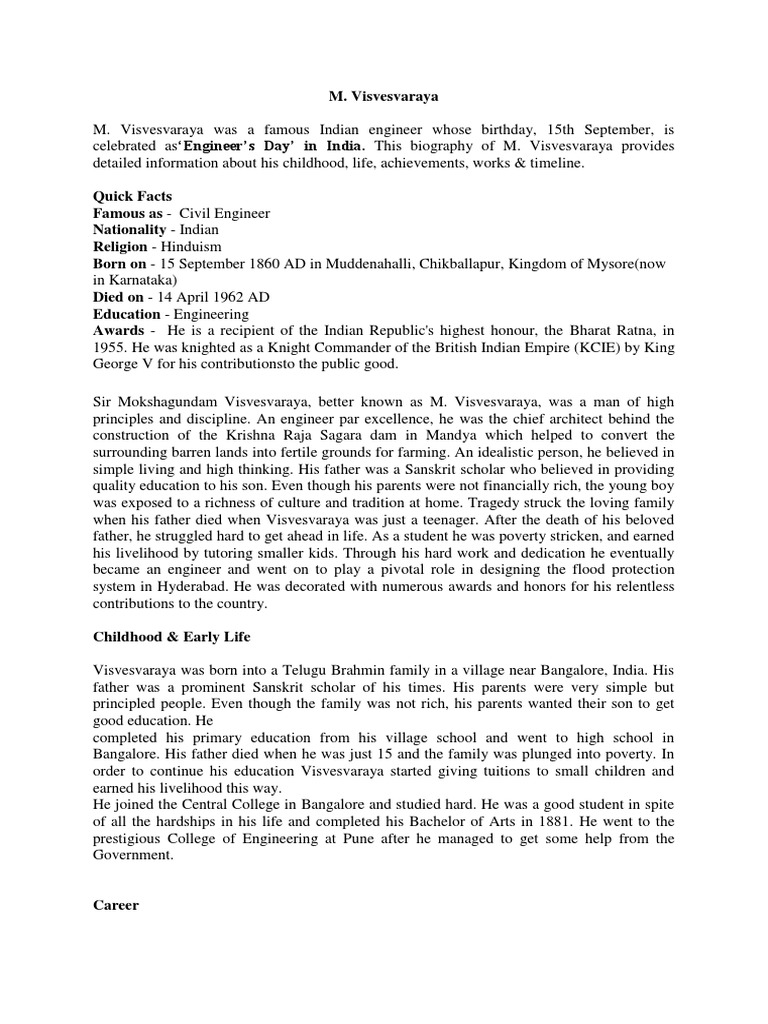 M. Visvesvaraya | PDF