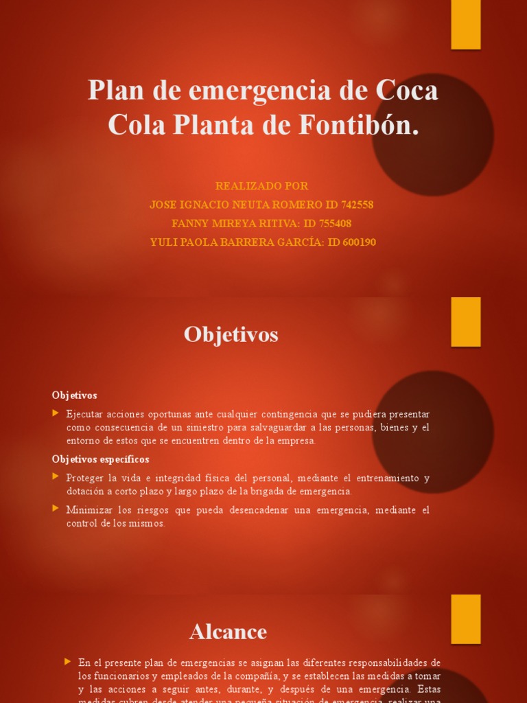 Plan de Emergencia de Coca Cola Planta de Fontibon | PDF