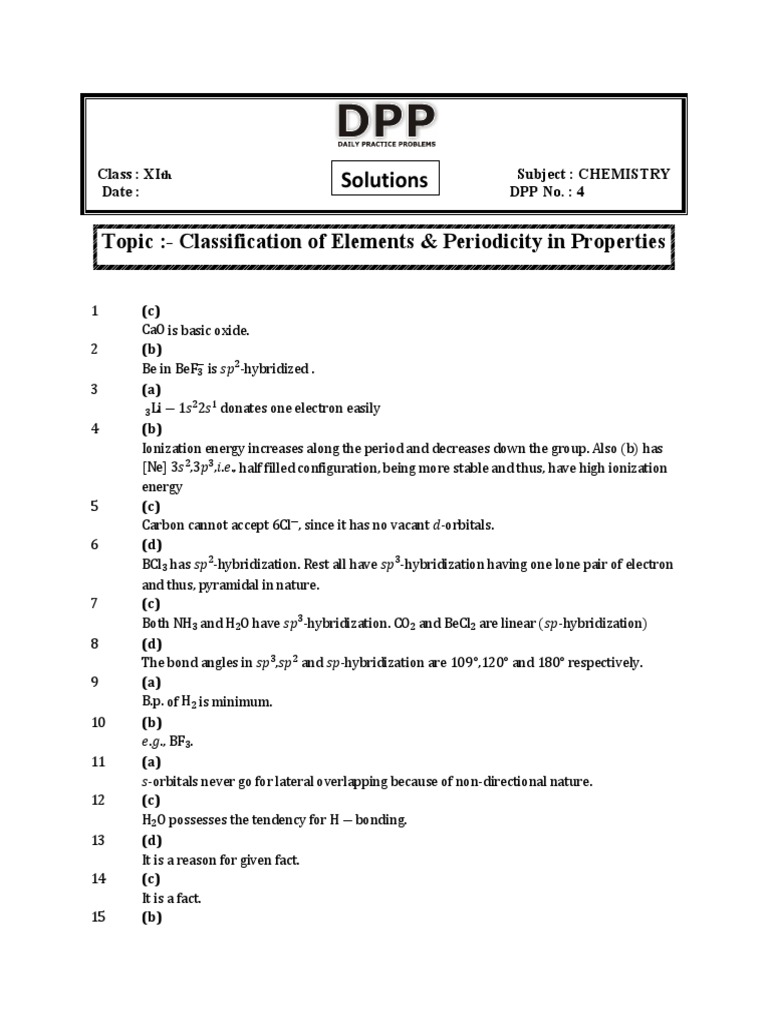 DPP - 4 Solutions | PDF | Chlorine | Chemical Bond