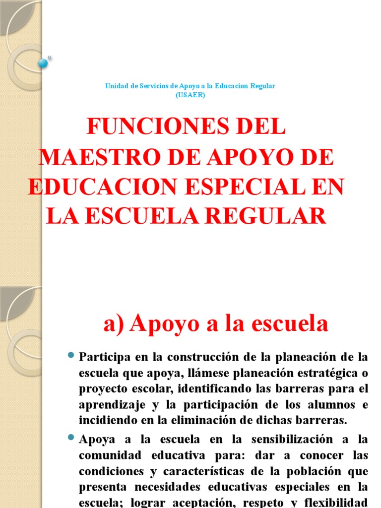 Funciones del Maestro de USAER en Educación Regular | PDF | Evaluación | Aprendizaje