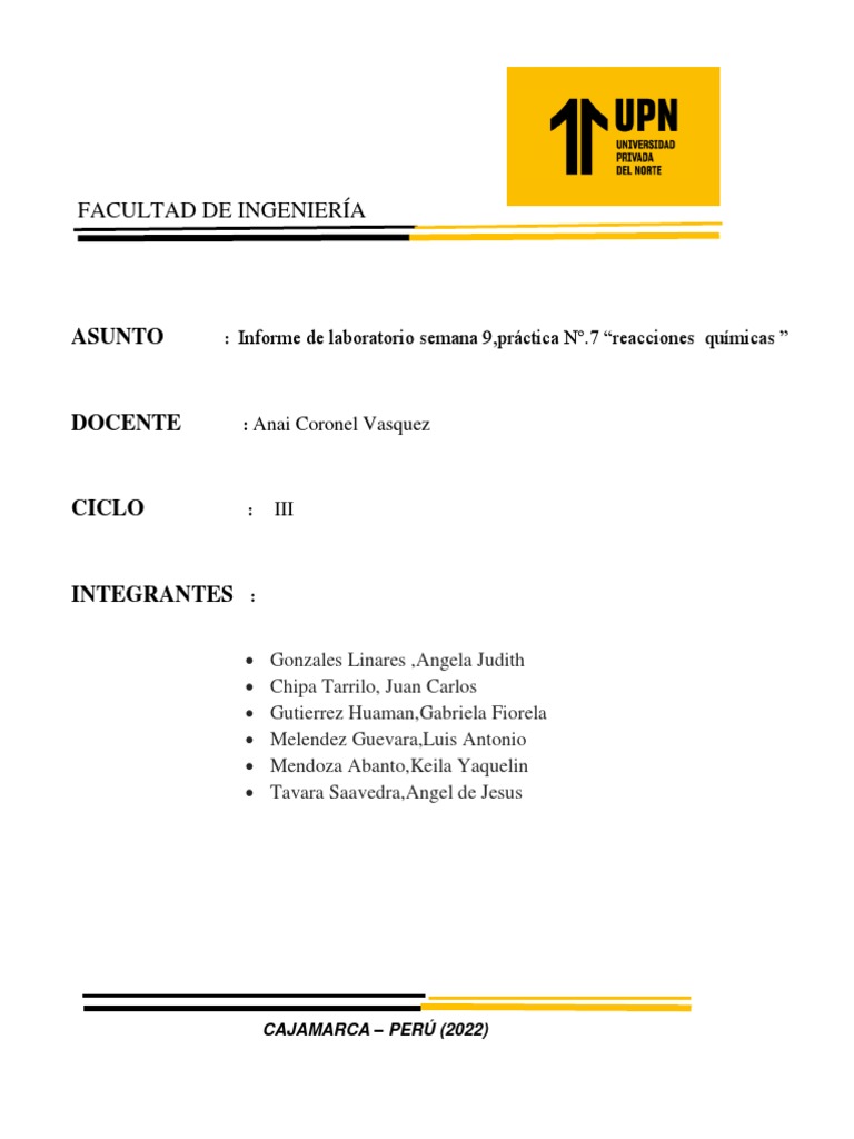 Reporte De Laboratorio Sem 9 Pdf Reacciones Químicas Ácido Sulfúrico